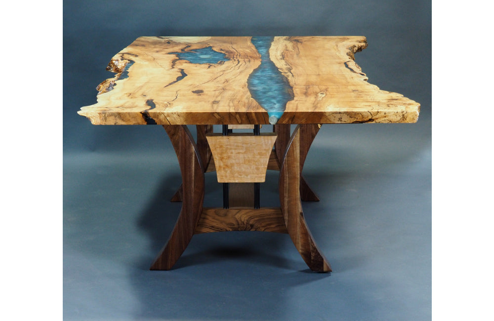 Portfolio Piece | Blue Epoxy River Table With Pond – IP Furniture Designs